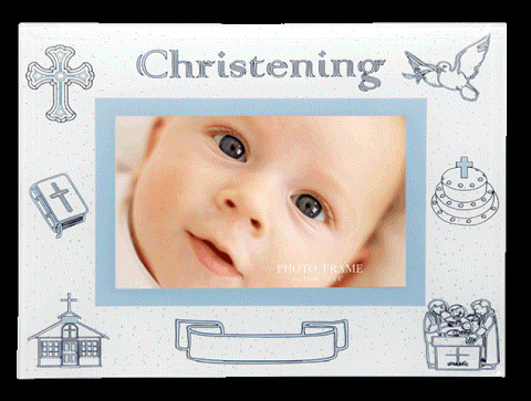 Glass Christening Frame - Blue